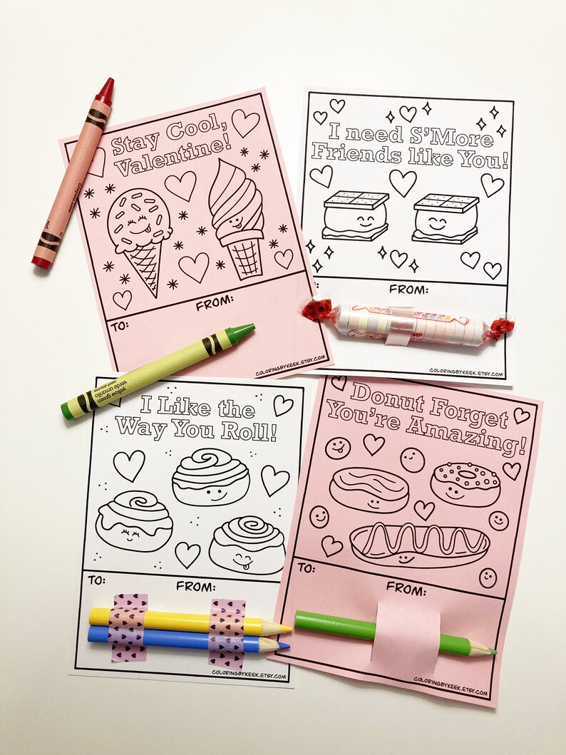 Sweet Treats Printable Valentine Cards, DIY Valentines, Desserts, 4 ...