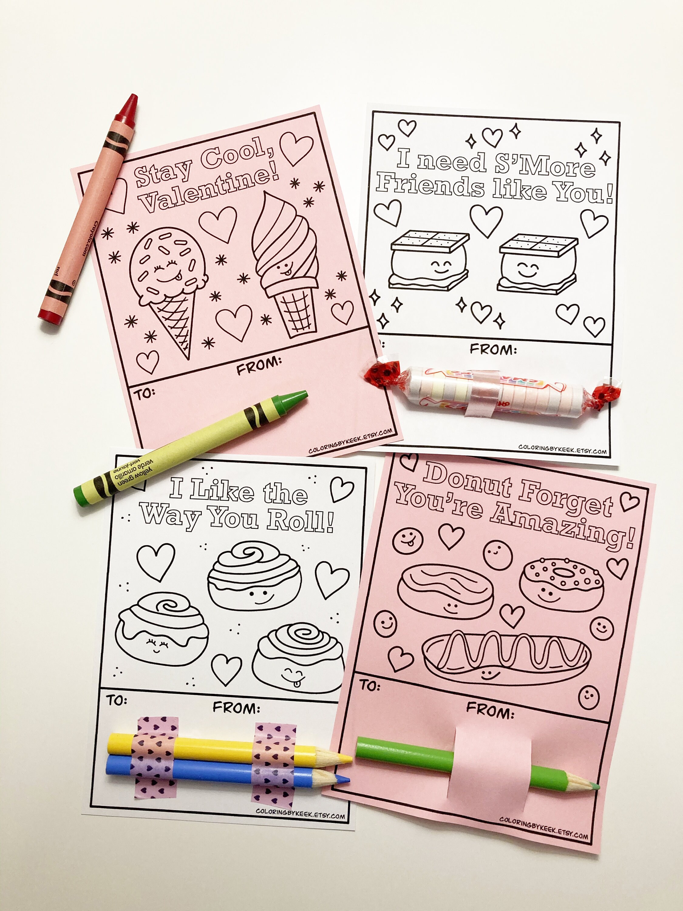 Sweet Treats Printable Valentine Cards, DIY Valentines, Desserts, 4 ...