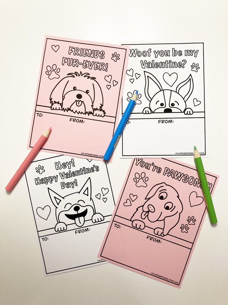 Cute Canine Printable Valentine Cards, 4 Different Dogs, DIY Valentines ...