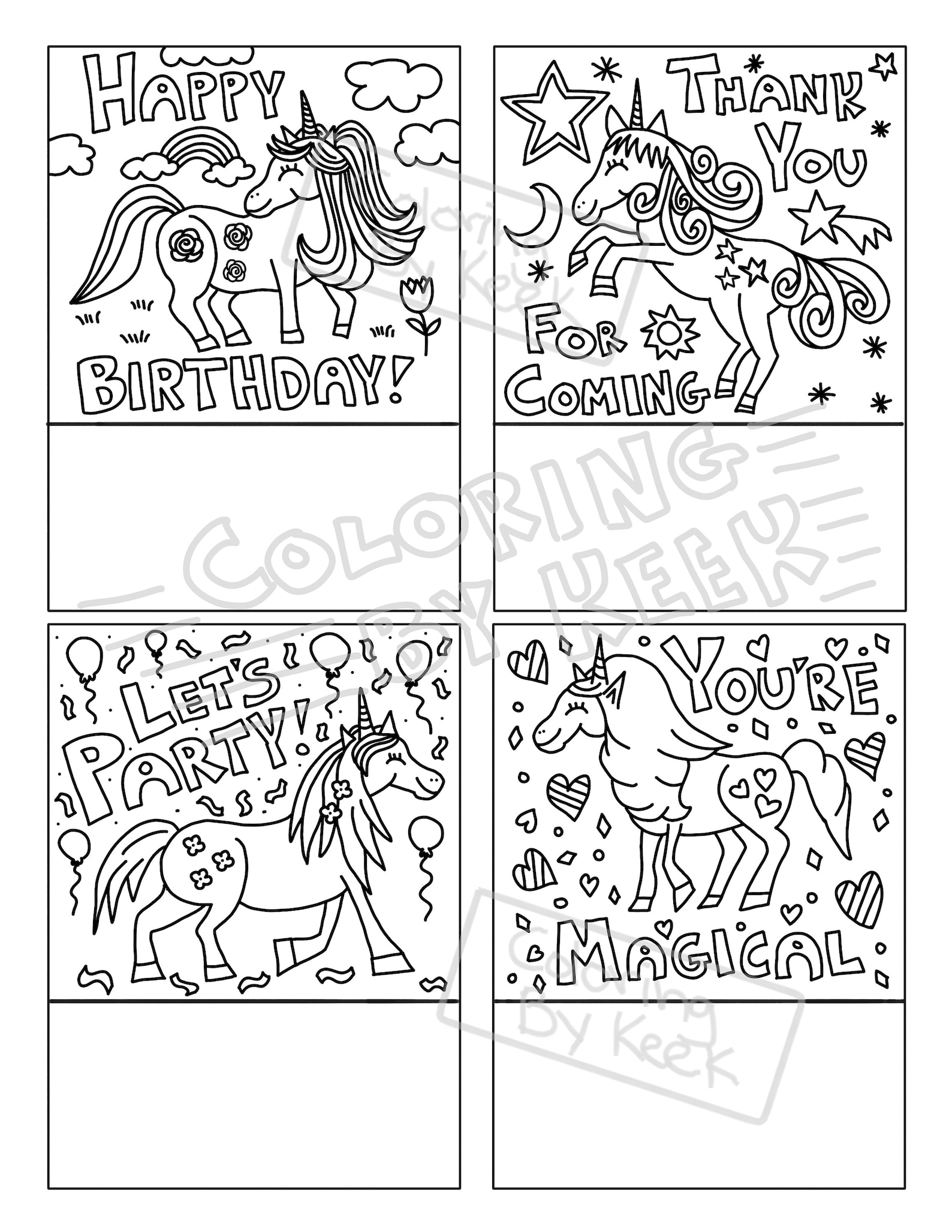 Printable Unicorn Coloring Birthday Party Favors: Kids Activity ...