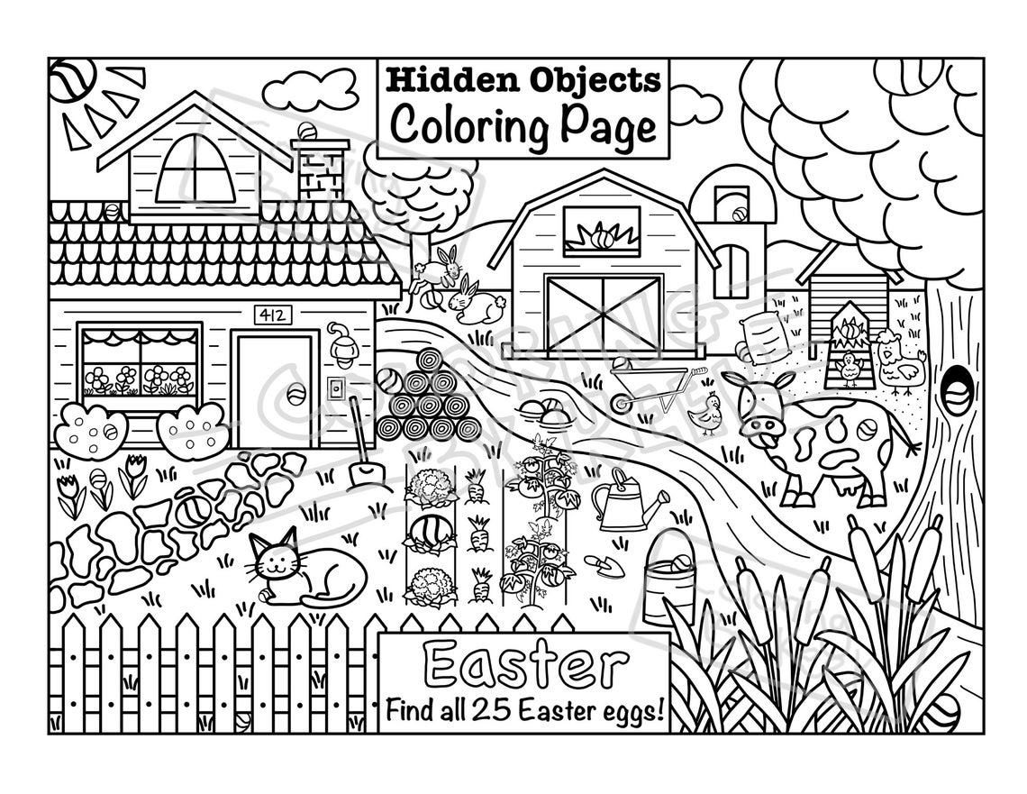 Easter Egg Search Coloring Page, Hidden Objects, Printout Download ...