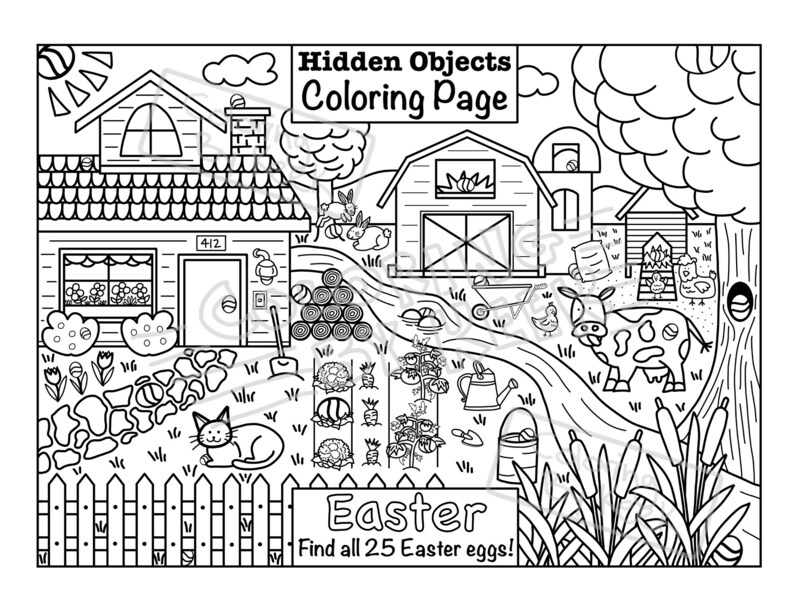 Easter Egg Search Coloring Page, Hidden Objects, Printout Download ...