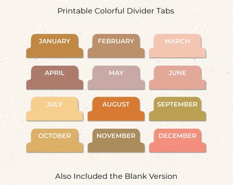 Coffee Palette Printable Monthly Tabs, Colorful Divider Tabs, Calendar ...