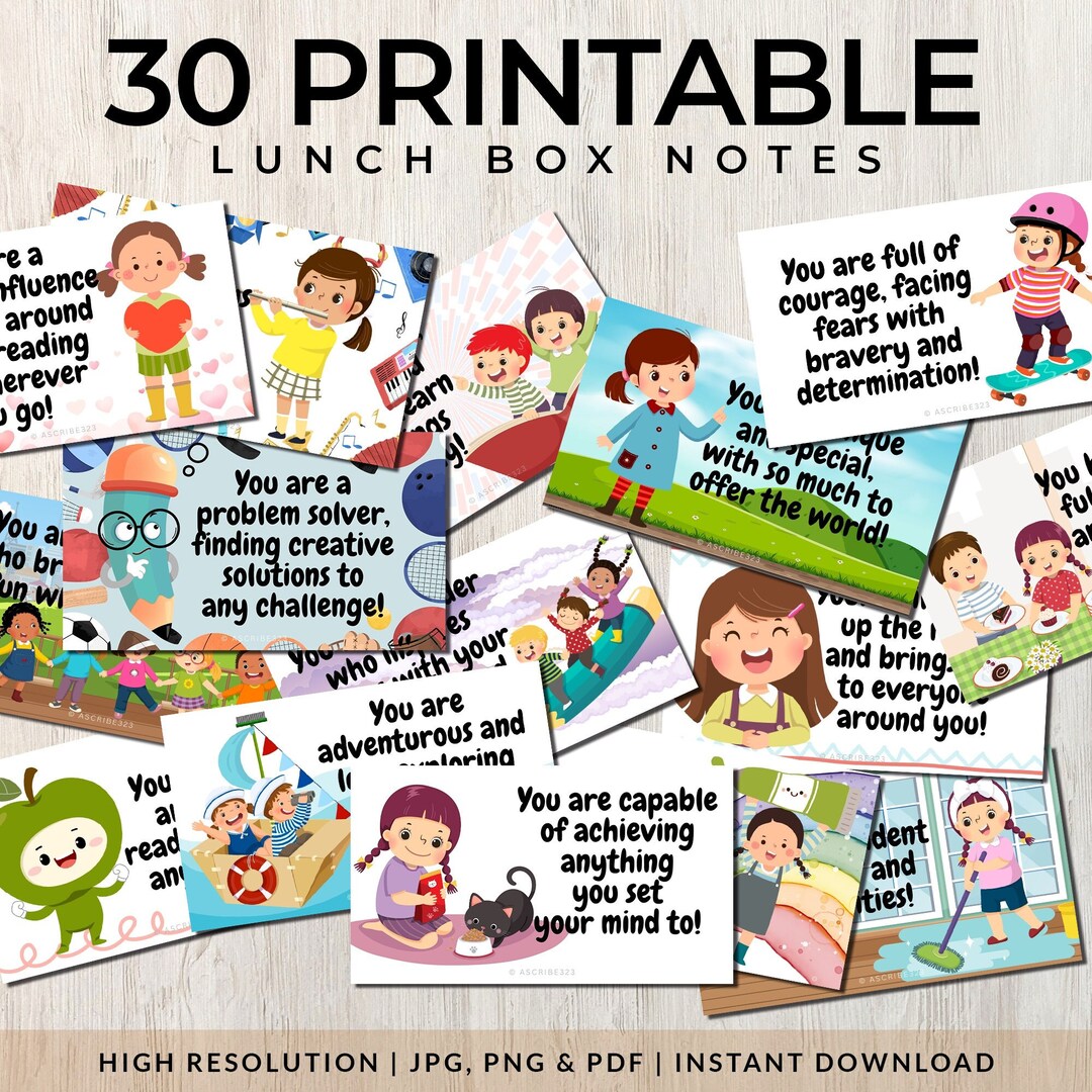 Positive Affirmation Girl Lunch Box Notes - Set of 30 | Printable ...