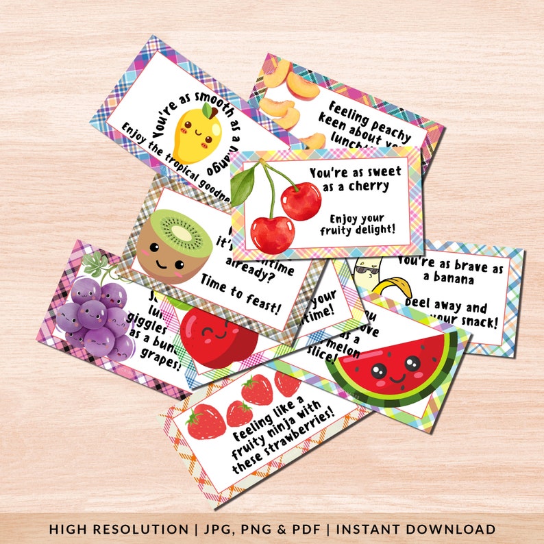 Fruits Lunch Box Notes Set of 30 Printable Lunchbox Notes Positive ...