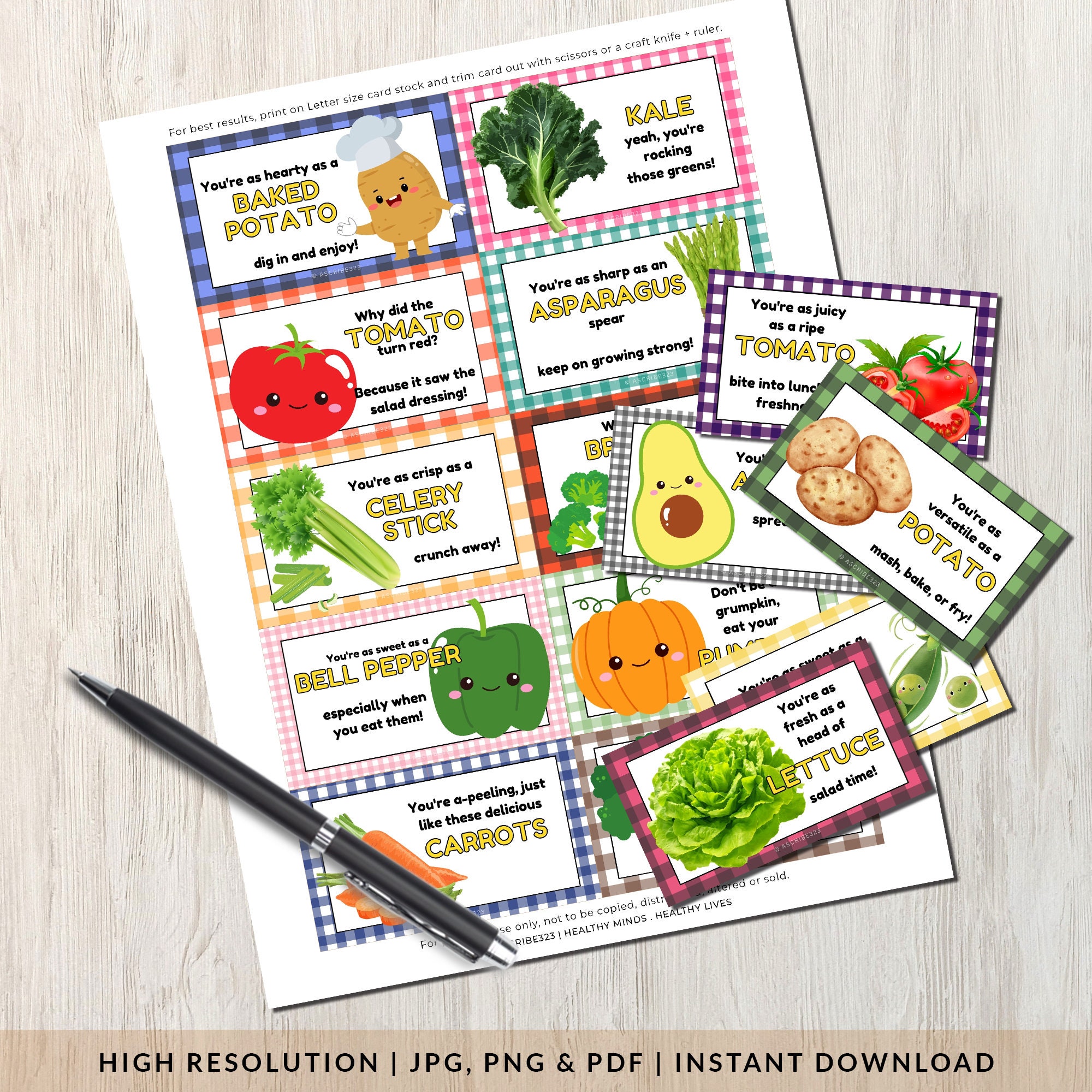 Vegetables Lunch Box Notes Set of 30 Printable Lunchbox Notes Positive ...