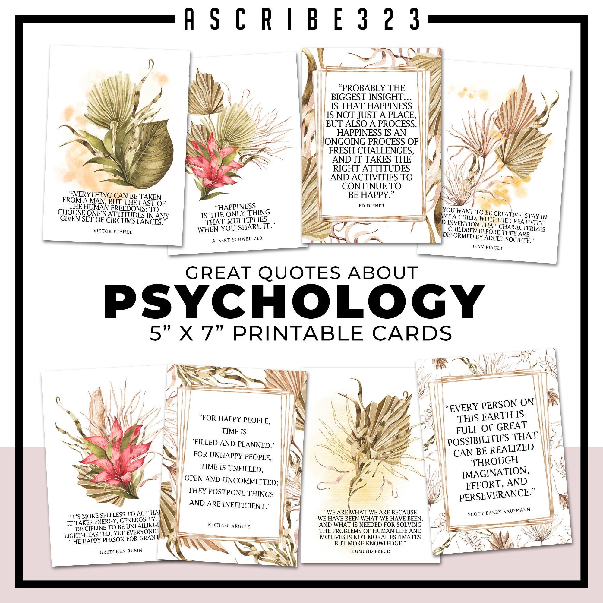 8 Great Quotes About Psychology | 8 Digital Printable Cards | 5X7 | PDF ...