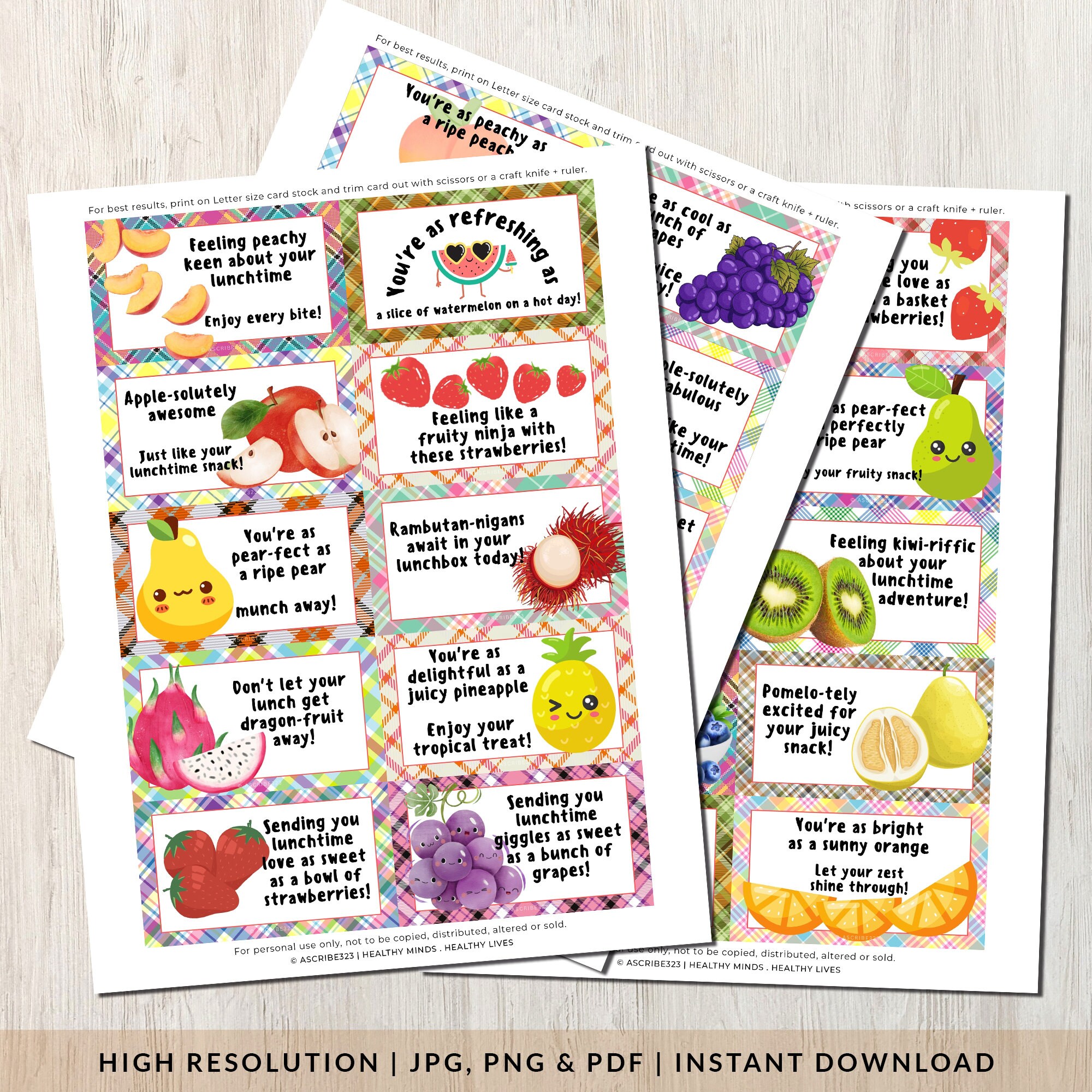 Fruits Lunch Box Notes Set of 30 Printable Lunchbox Notes Positive ...