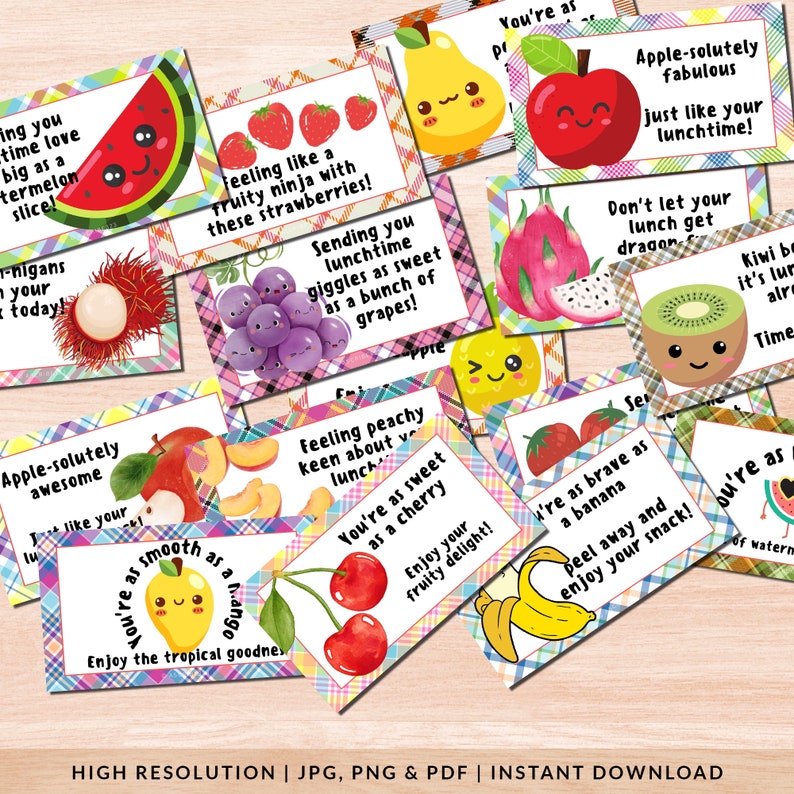 Fruits Lunch Box Notes - Set of 30 | Printable Lunchbox Notes ...
