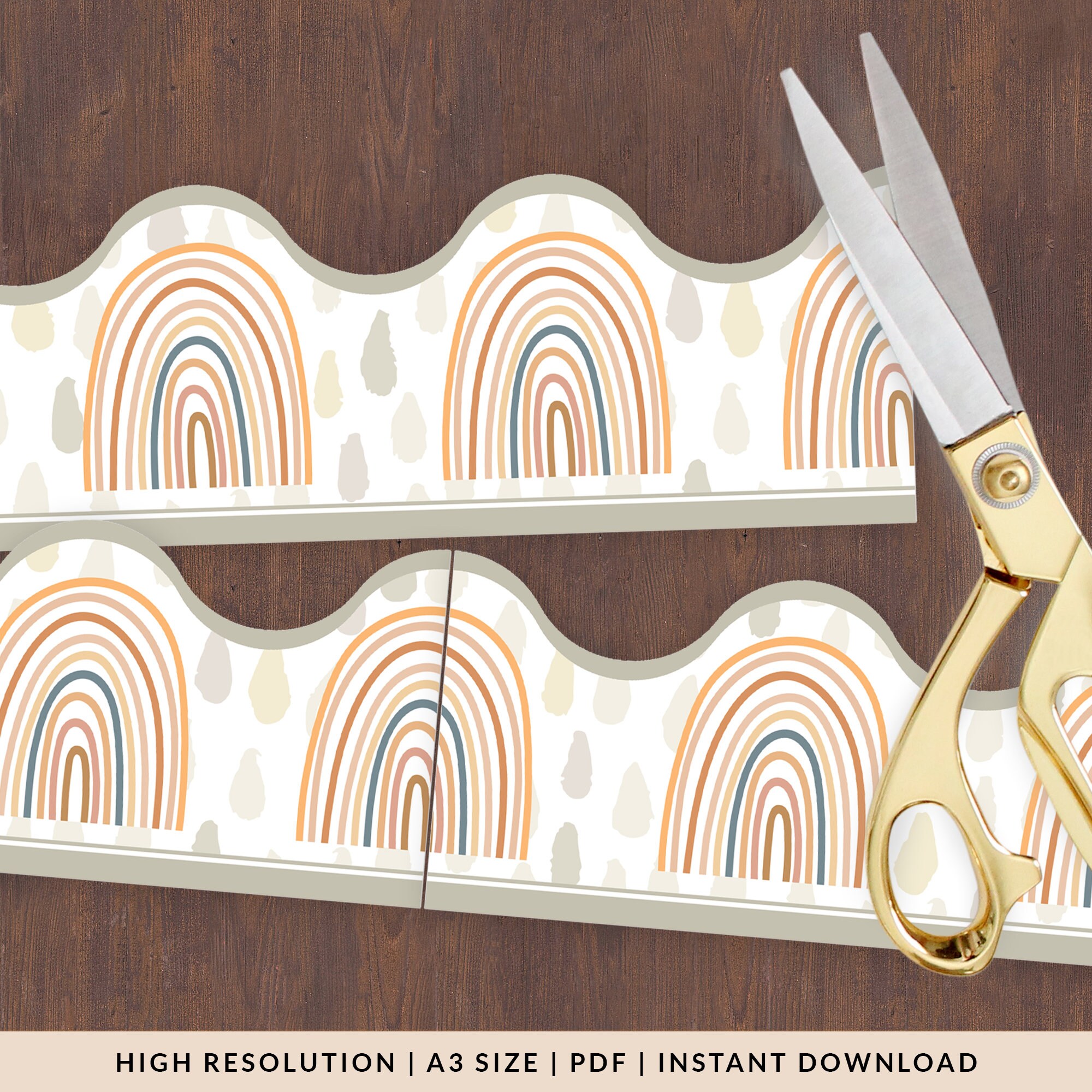 Boho Rainbows Classroom Bulletin Board Borders | 5 Designs | Neutral ...
