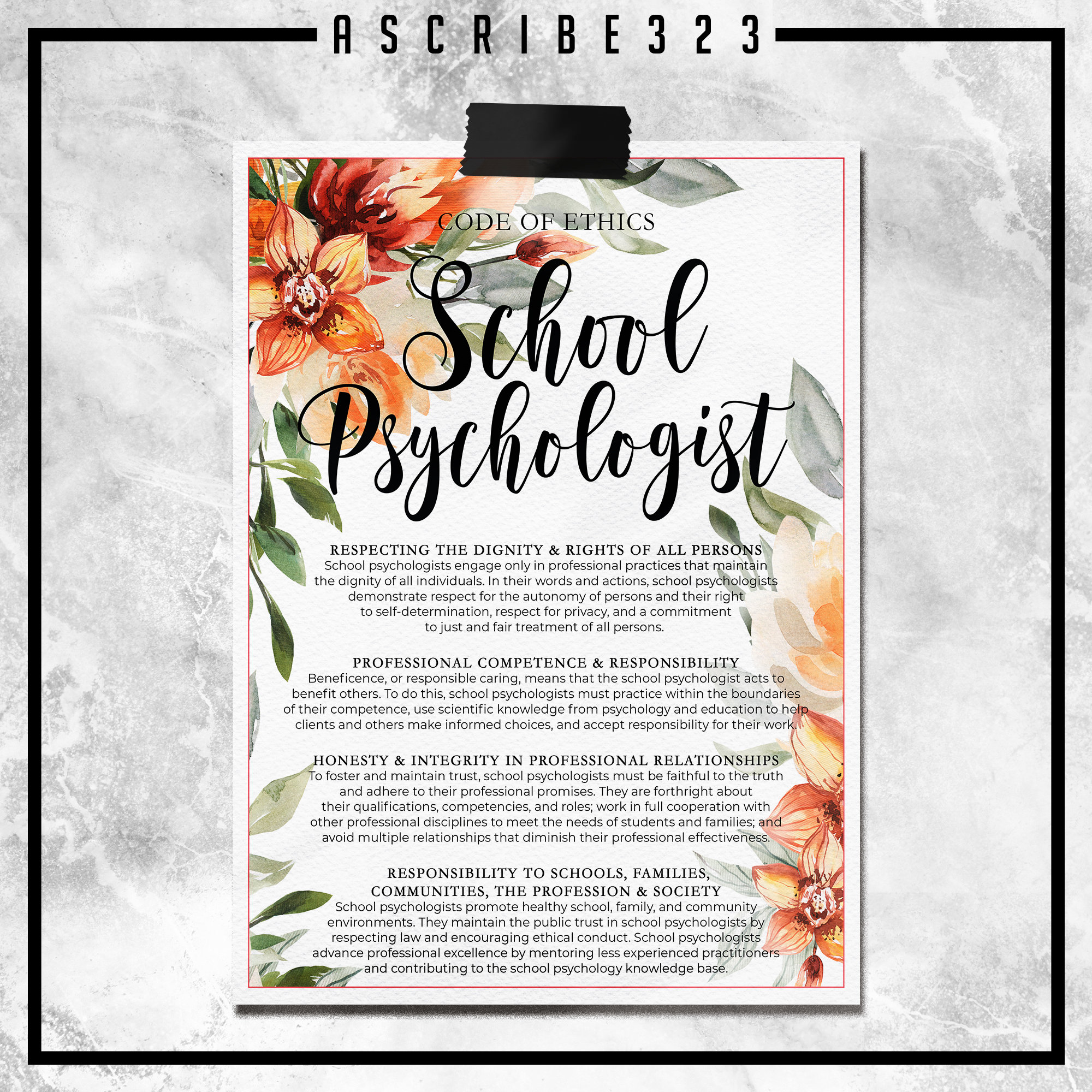 School Psychologist Code of Ethics, Psychologist Poster, Wall Art ...