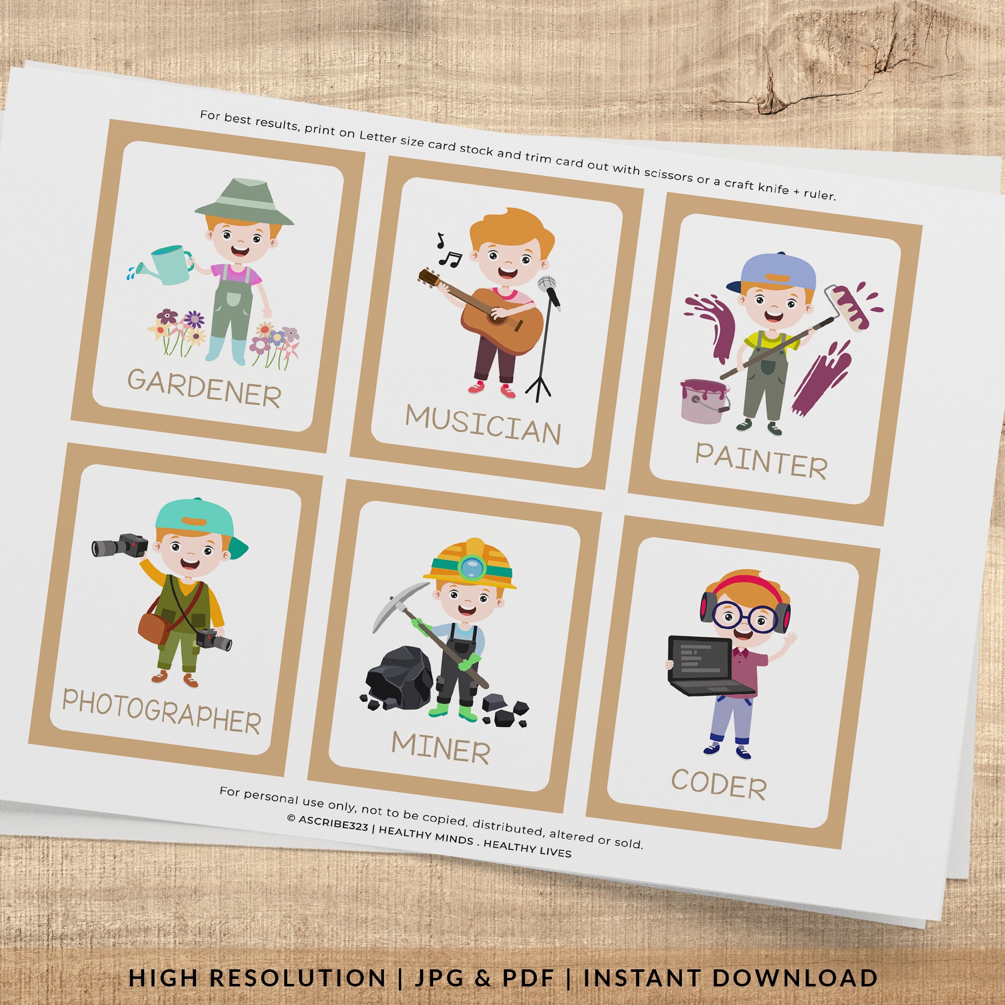 Occupation Flash Cards, Education, Classroom Resources, Neutral Color ...