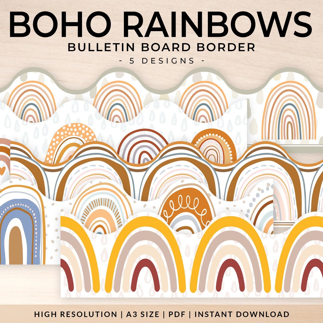 Boho Rainbows Classroom Bulletin Board Borders | 5 Designs | Neutral ...