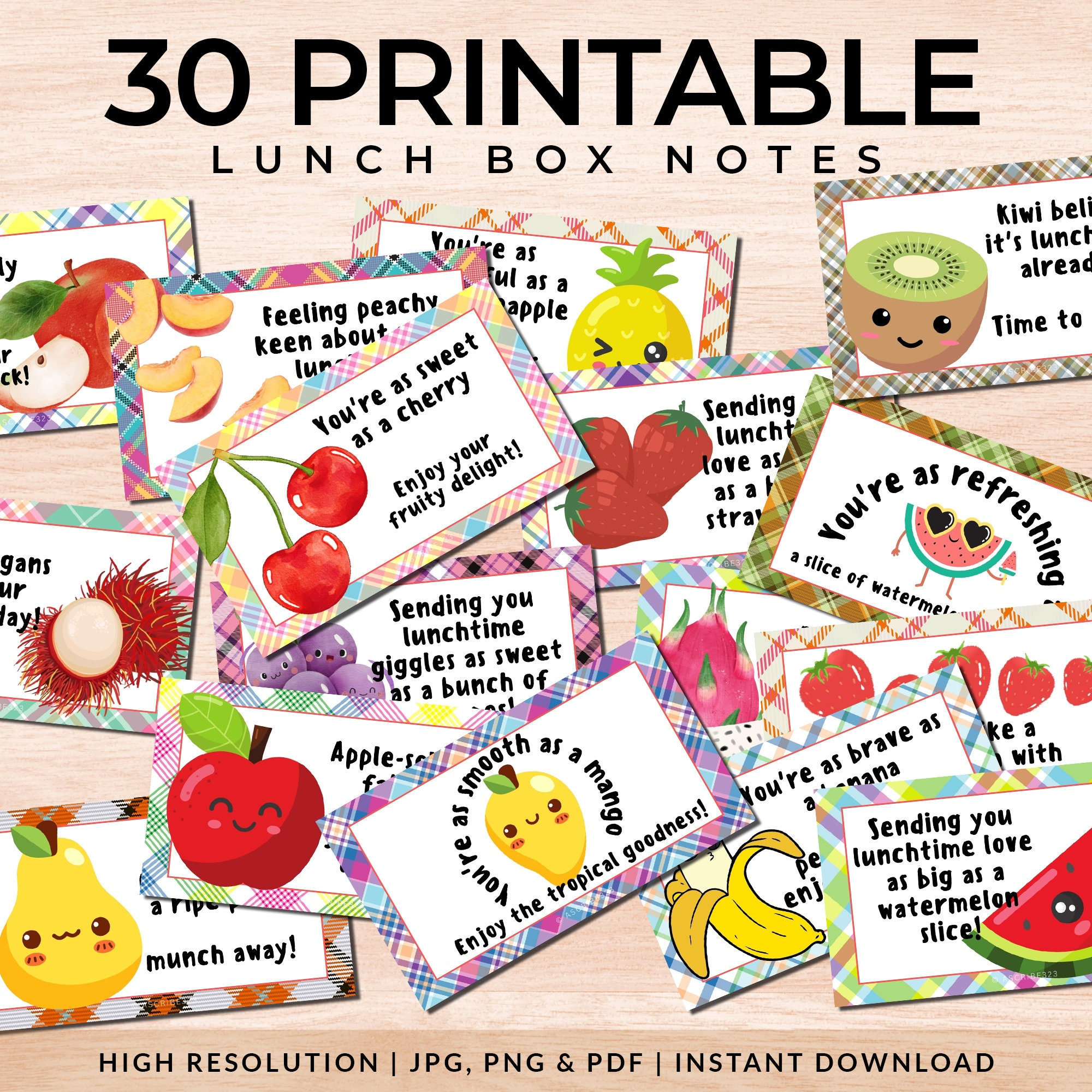Fruits Lunch Box Notes - Set of 30 | Printable Lunchbox Notes ...