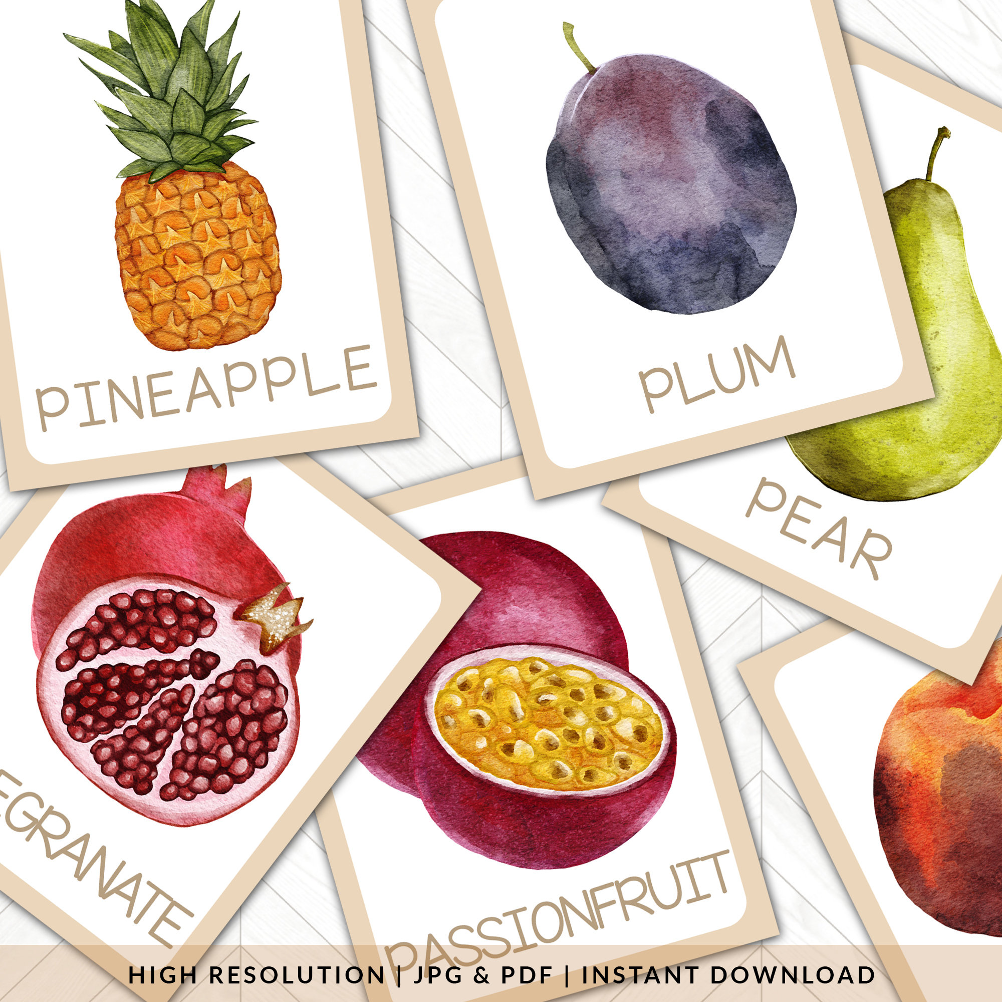 Fruits Flash Cards Education Classroom Resources Neutral - Etsy