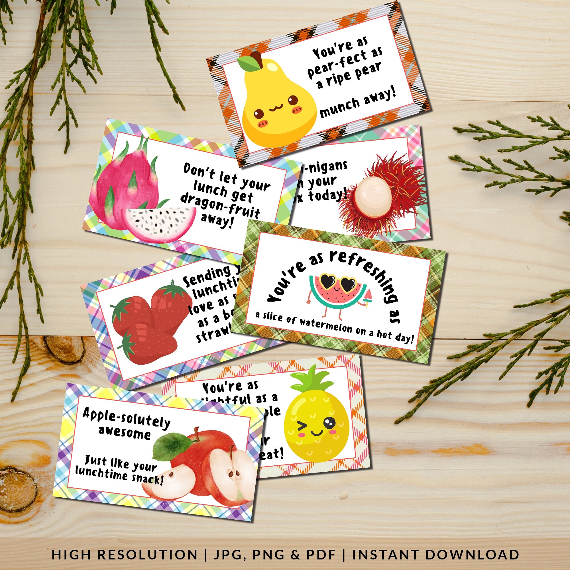 Fruits Lunch Box Notes - Set of 30 | Printable Lunchbox Notes ...