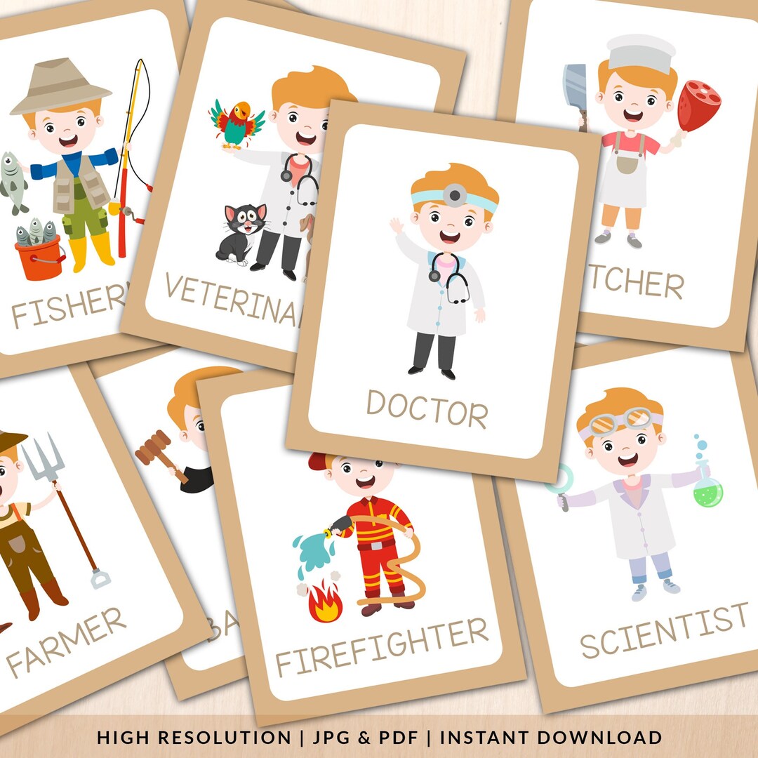 Occupation Flash Cards, Education, Classroom Resources, Neutral Color ...
