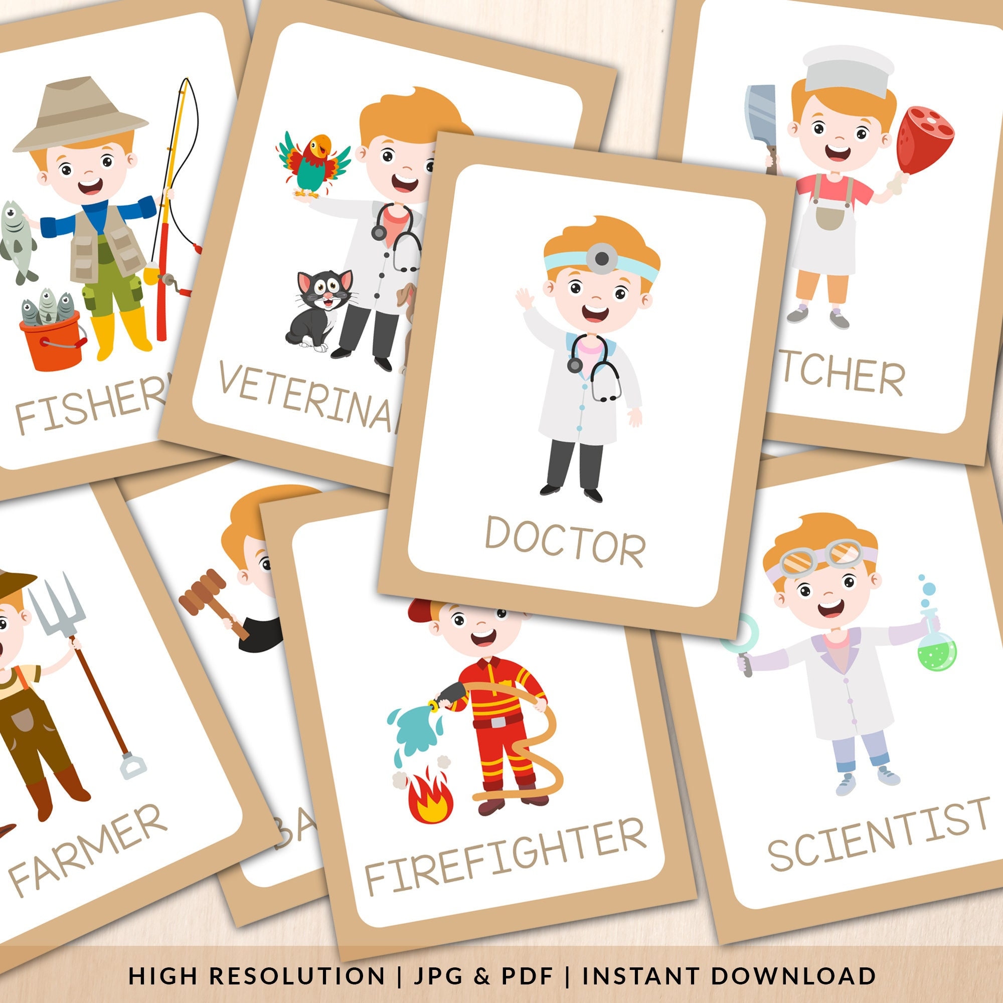 Occupation Flash Cards, Education, Classroom Resources, Neutral Color ...
