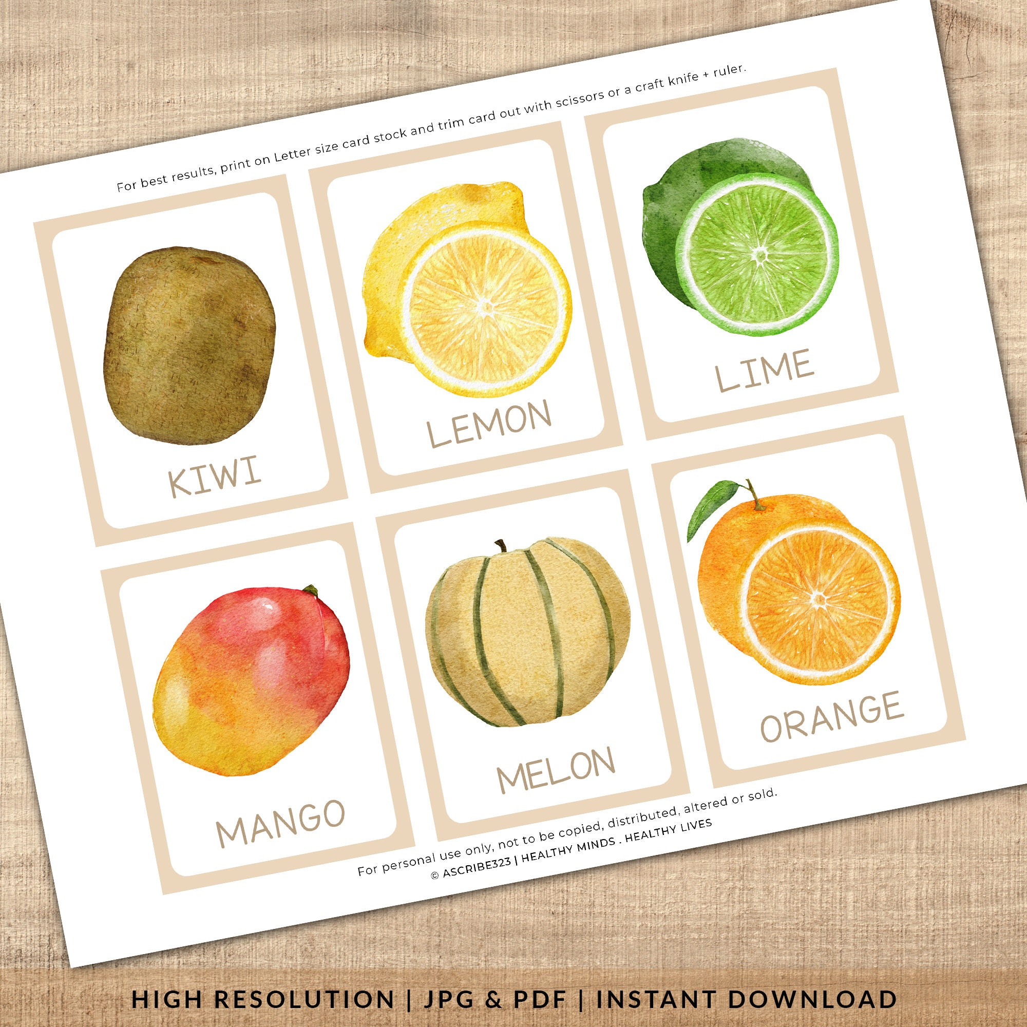 Fruits Flash Cards Education Classroom Resources Neutral - Etsy