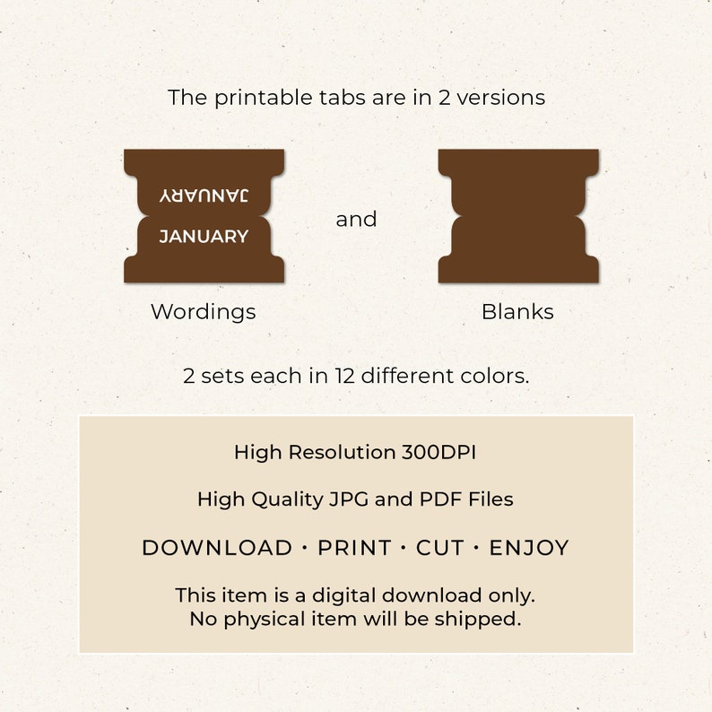 Coffee Palette Printable Monthly Tabs Colorful Divider Tabs | Etsy