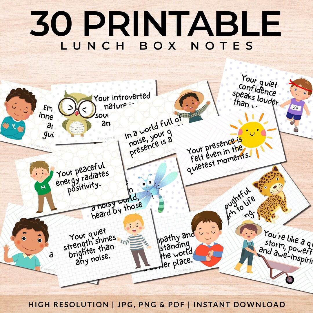 Positive Notes - Introvert Boy Lunch Box Notes - Set of 30 | Printable ...