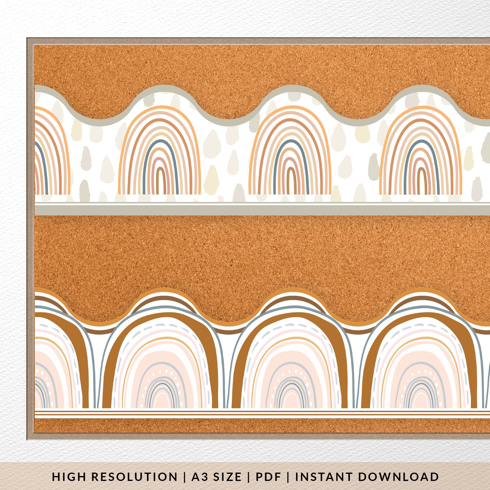 Boho Rainbows Classroom Bulletin Board Borders | 5 Designs | Neutral ...