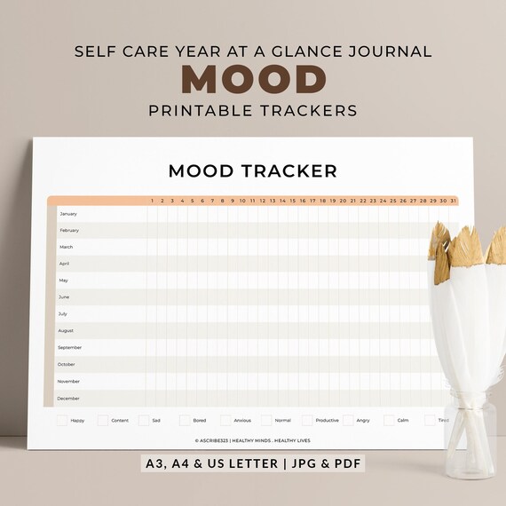 Mood Tracker Self Care Mental Wellness Journal A3 A4 & - Etsy