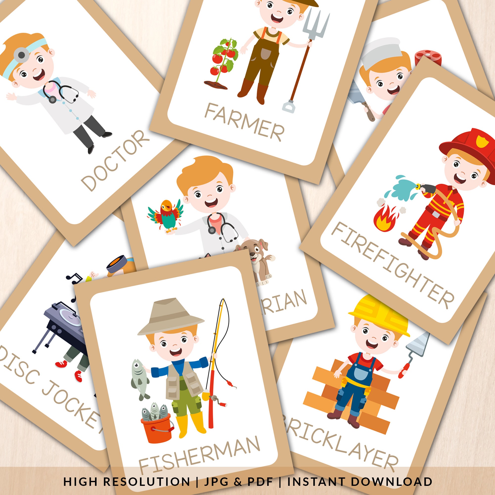 Occupation Flash Cards, Education, Classroom Resources, Neutral Color ...