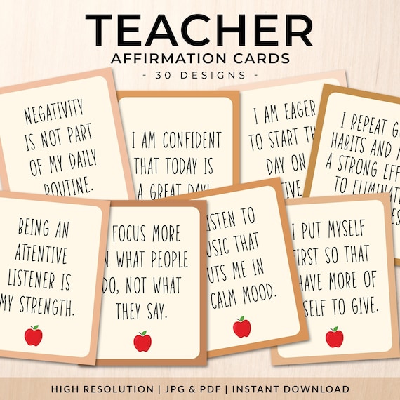 Teacher Affirmation Printable Cards Set of 30 Teacher Gift | Etsy Australia
