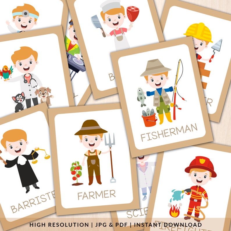 Occupation Flash Cards, Education, Classroom Resources, Neutral Color ...