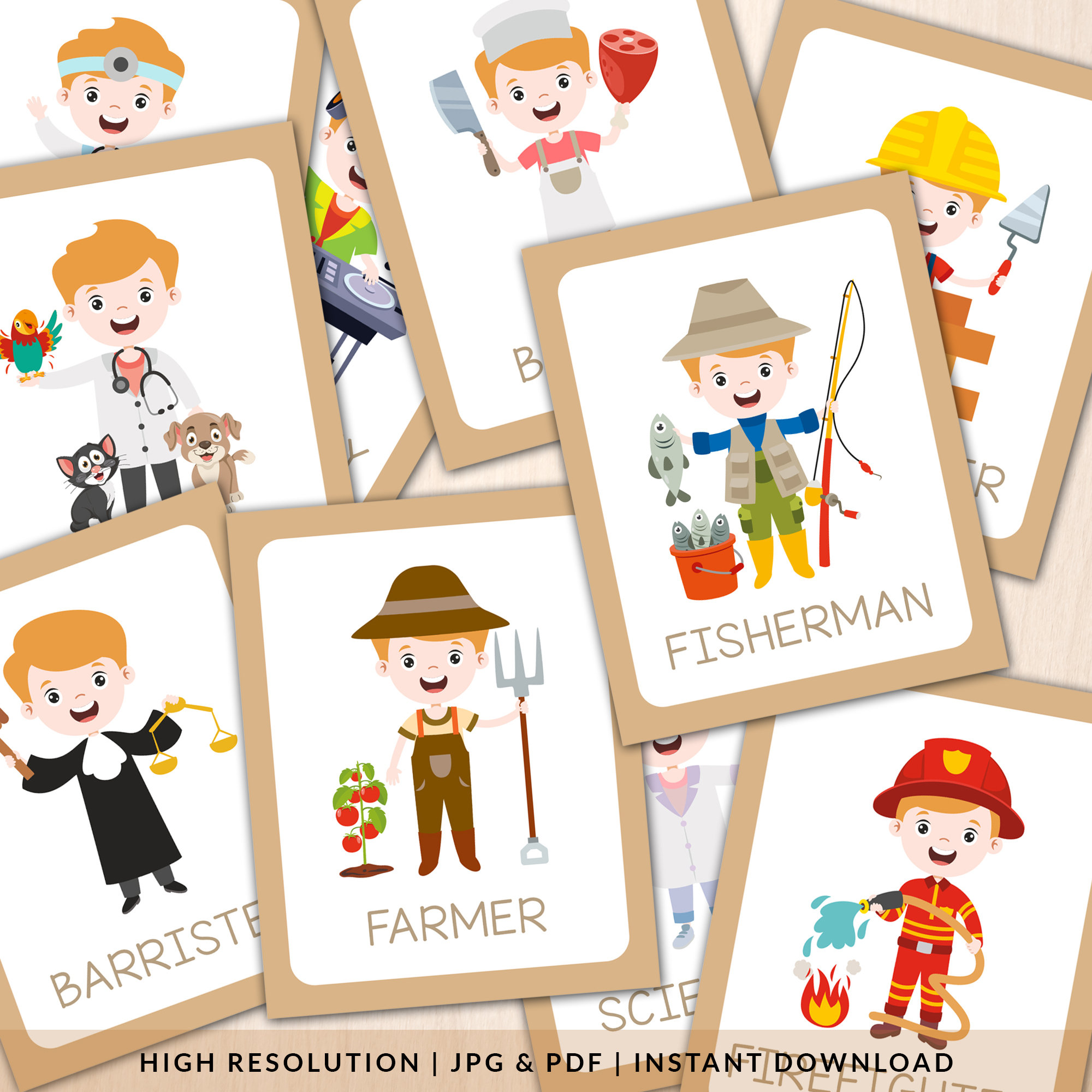 Occupation Flash Cards, Education, Classroom Resources, Neutral Color ...