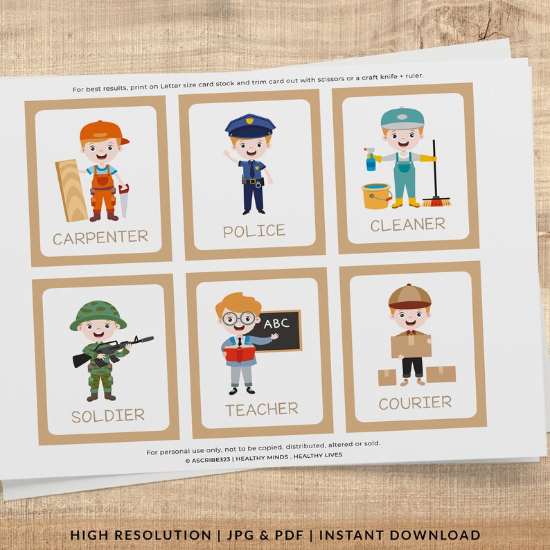 Occupation Flash Cards, Education, Classroom Resources, Neutral Color ...