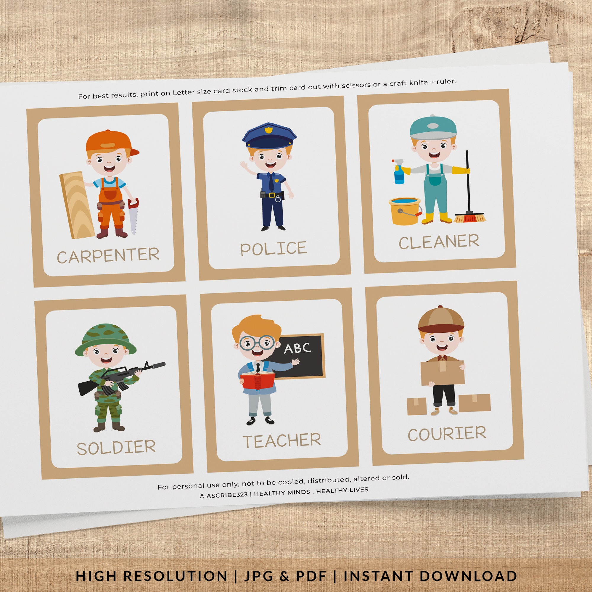 Occupation Flash Cards, Education, Classroom Resources, Neutral Color ...