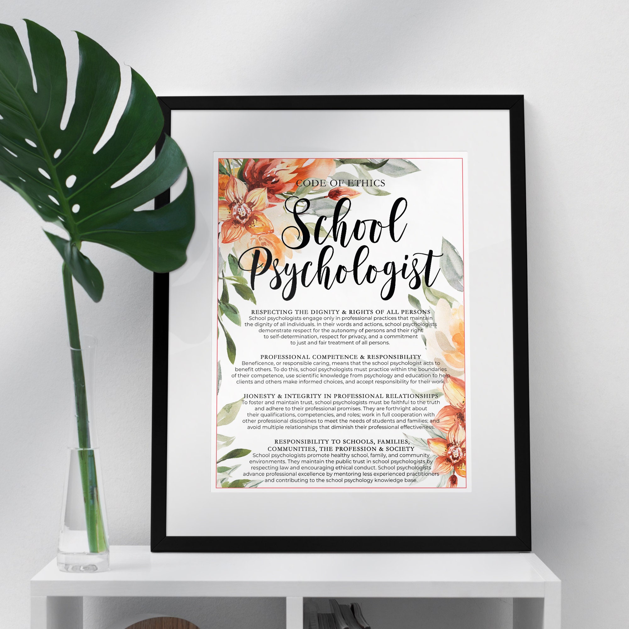 School Psychologist Code of Ethics, Psychologist Poster, Wall Art ...