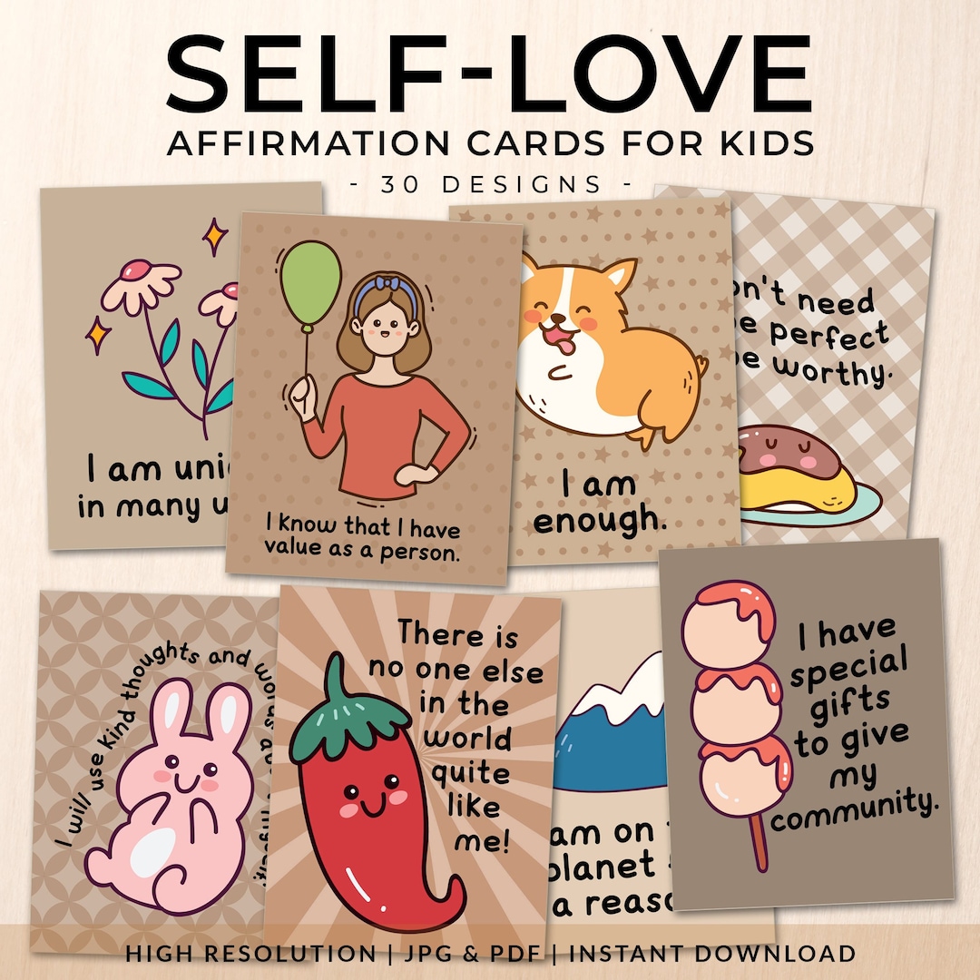 Self-love Affirmation Printable Cards for Kids - Set of 30 | Positive ...