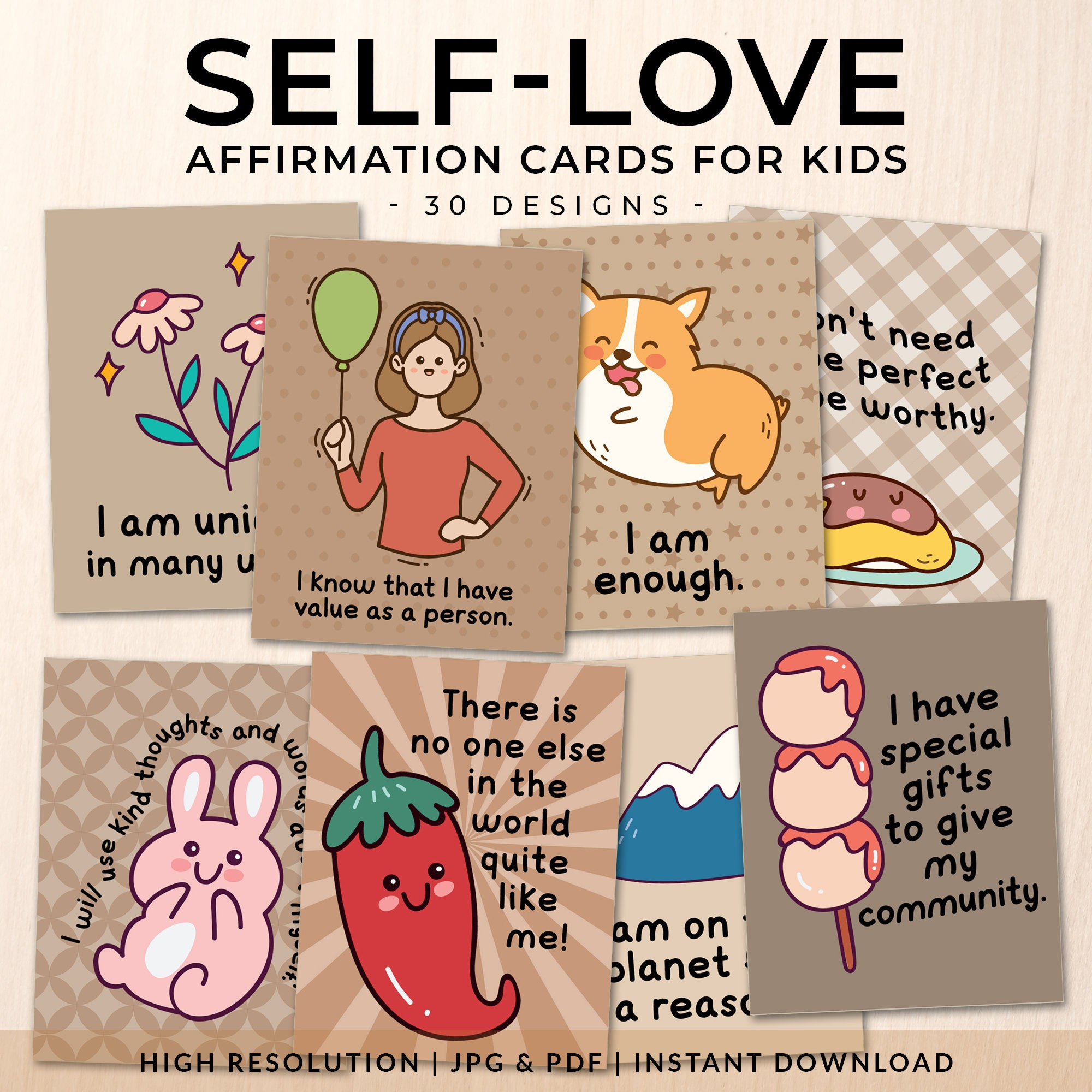 Self-love Affirmation Printable Cards for Kids - Set of 30 | Positive ...