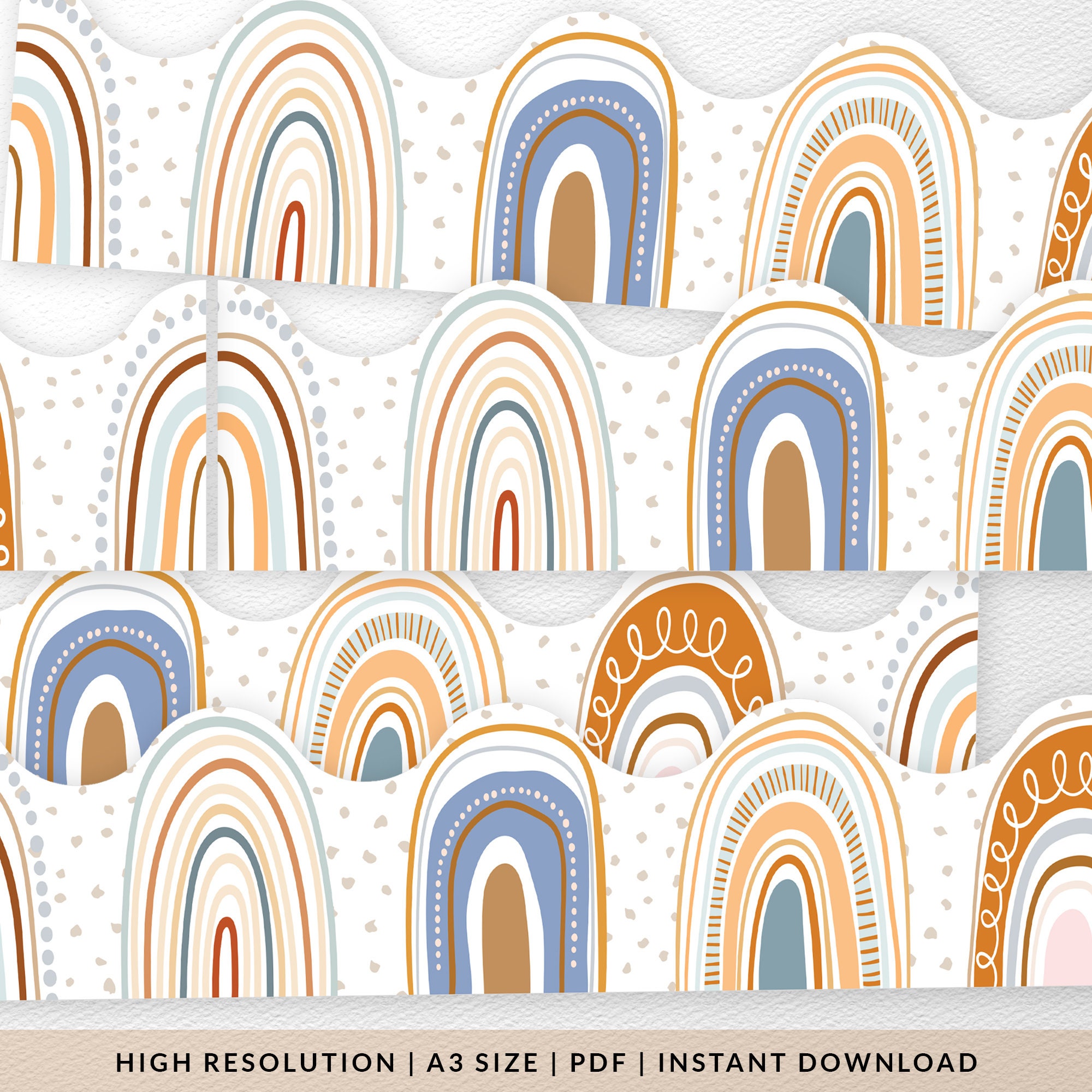 Boho Rainbows Classroom Bulletin Board Borders | 5 Designs | Neutral ...