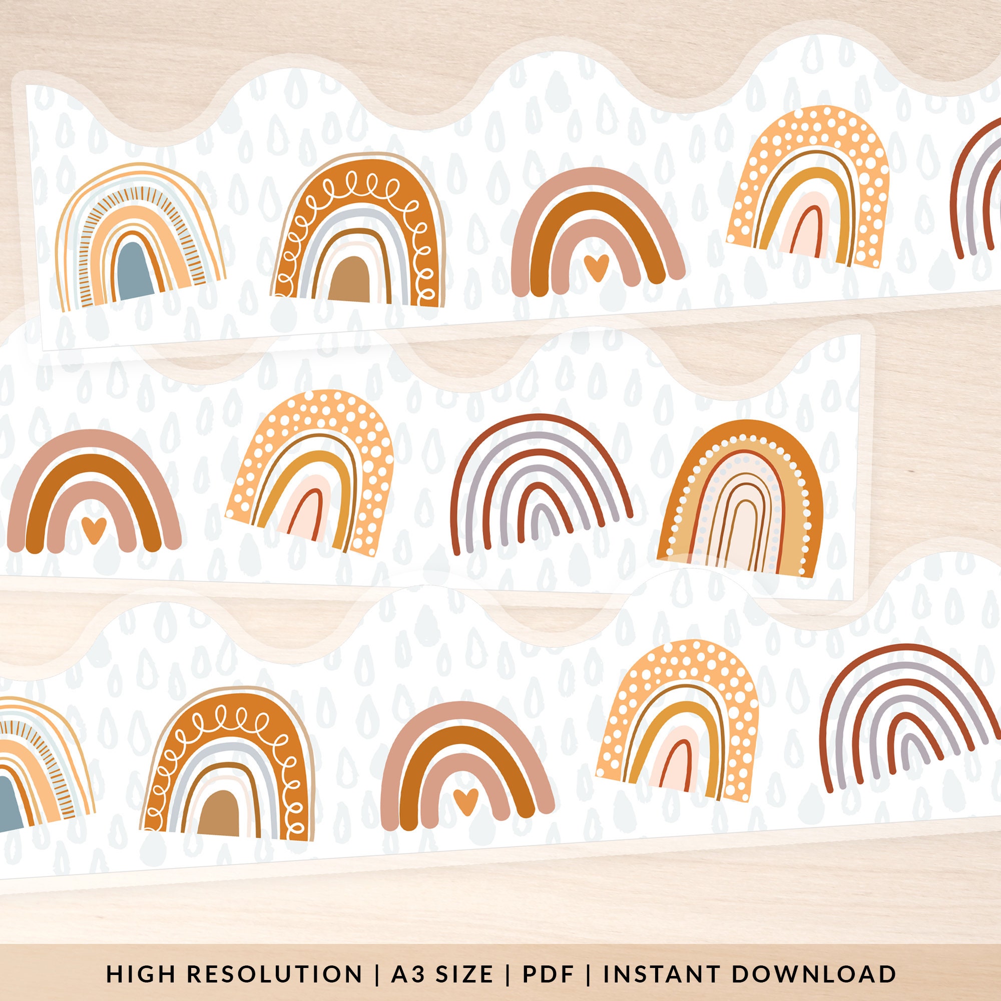 Boho Rainbows Classroom Bulletin Board Borders | 5 Designs | Neutral ...