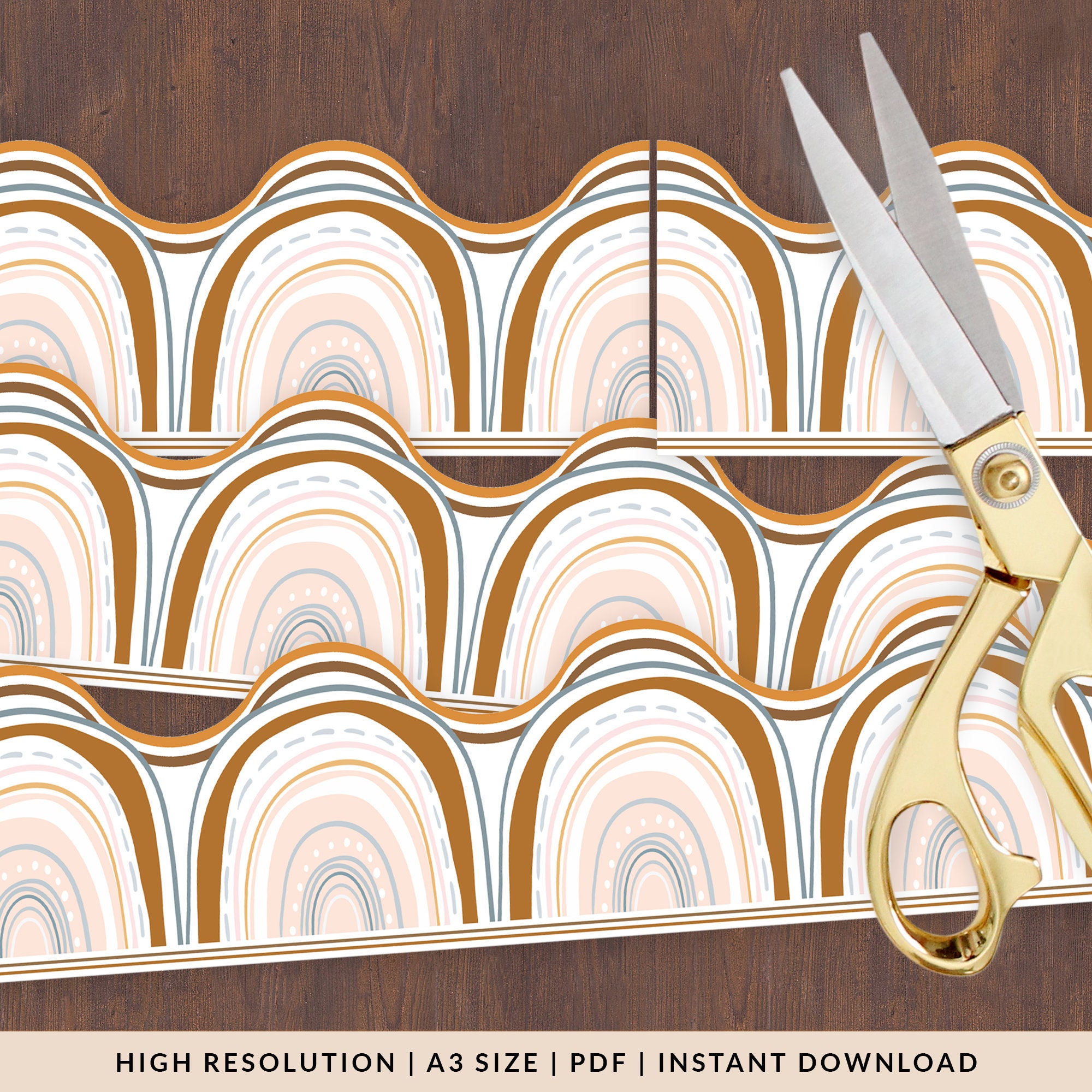 Boho Rainbows Classroom Bulletin Board Borders | 5 Designs | Neutral ...