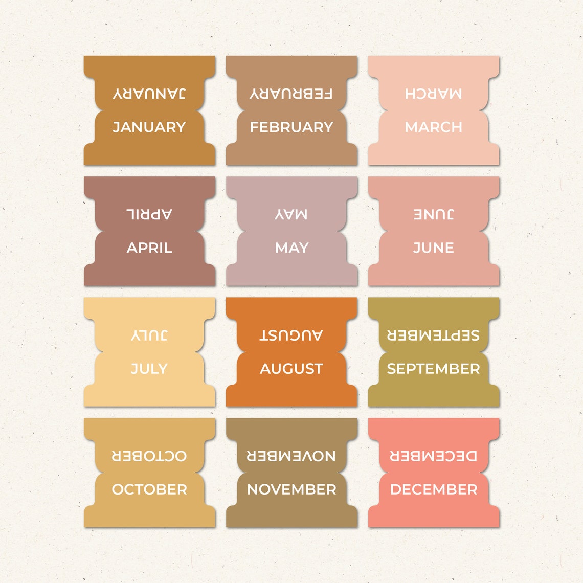 Earth Tone Palette Monthly Tabs, Colorful Printable Divider Tabs ...