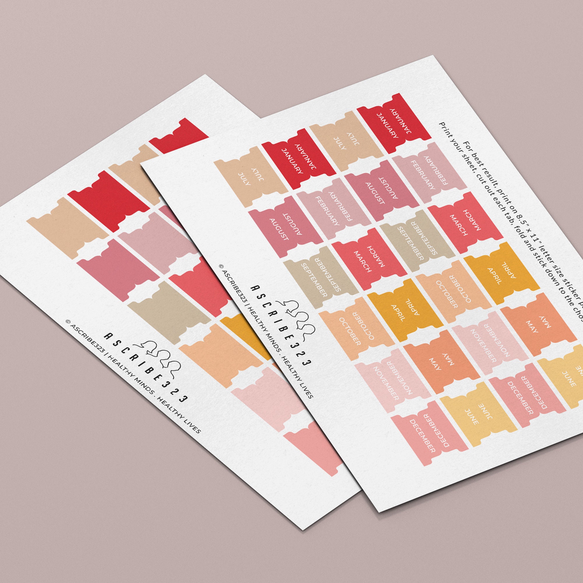 Peach Tone Palette Monthly Tabs, Colorful Printable Divider Tabs ...