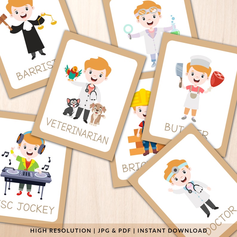 Occupation Flash Cards, Education, Classroom Resources, Neutral Color ...