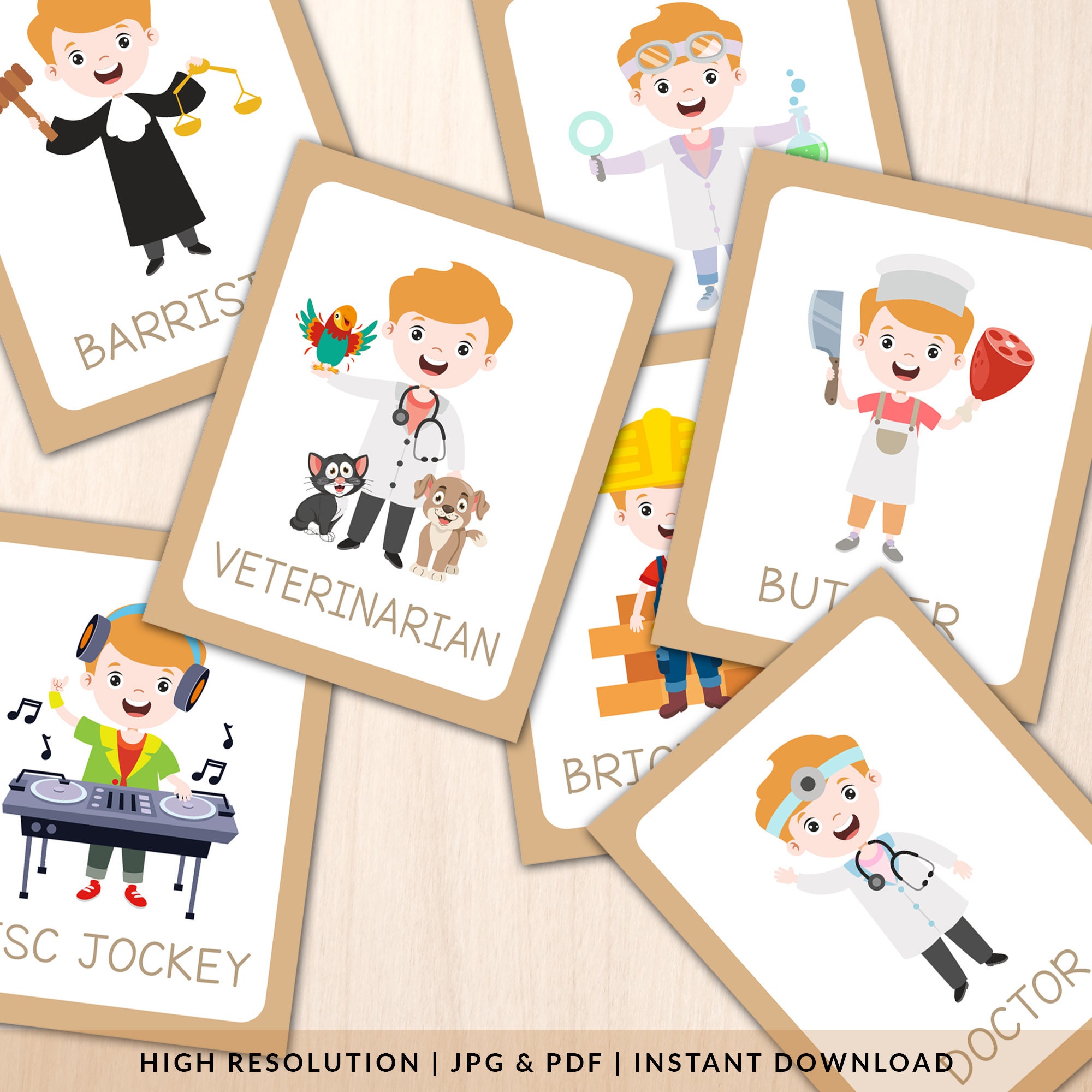 Occupation Flash Cards, Education, Classroom Resources, Neutral Color ...