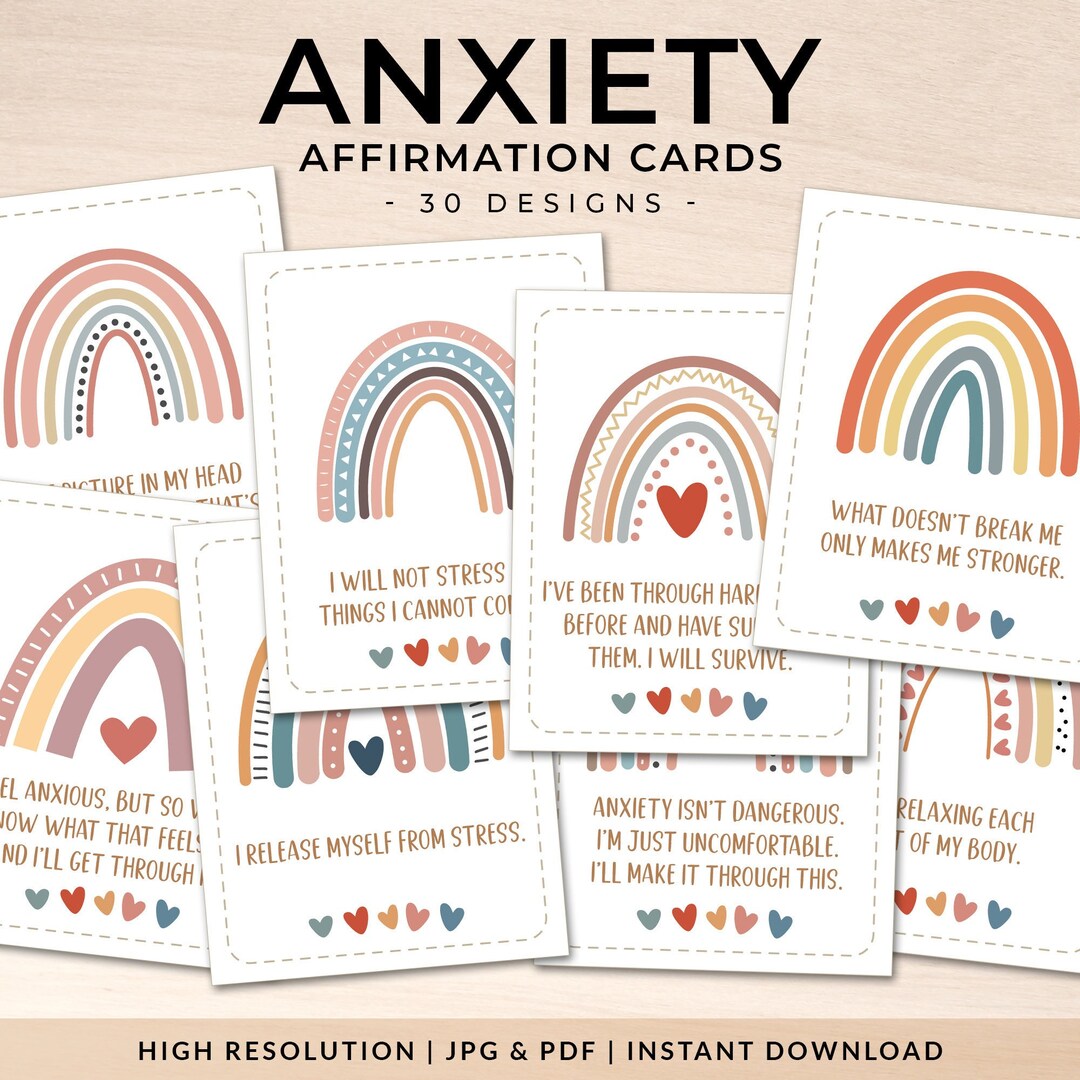 Set of 30 Anxiety - Affirmation Printable Cards | Self Love | Positive ...