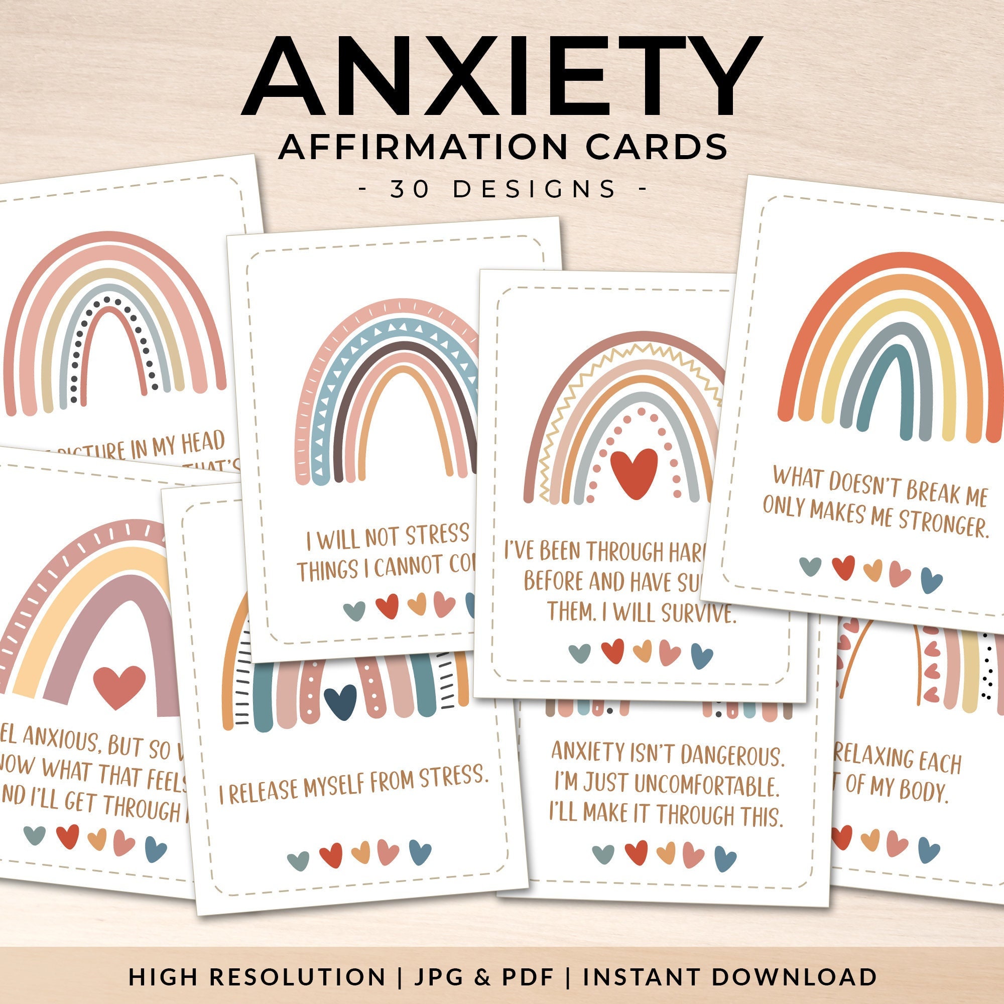 Set of 30 Anxiety - Affirmation Printable Cards | Self Love | Positive ...