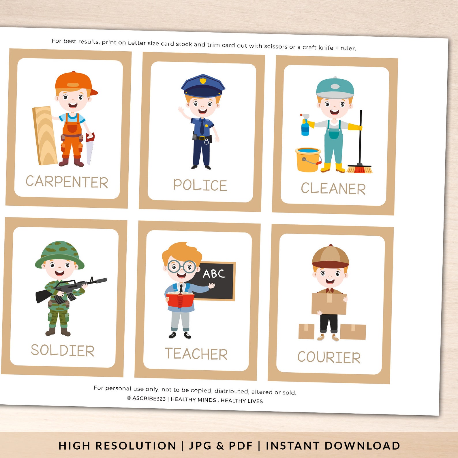 Occupation Flash Cards, Education, Classroom Resources, Neutral Color ...