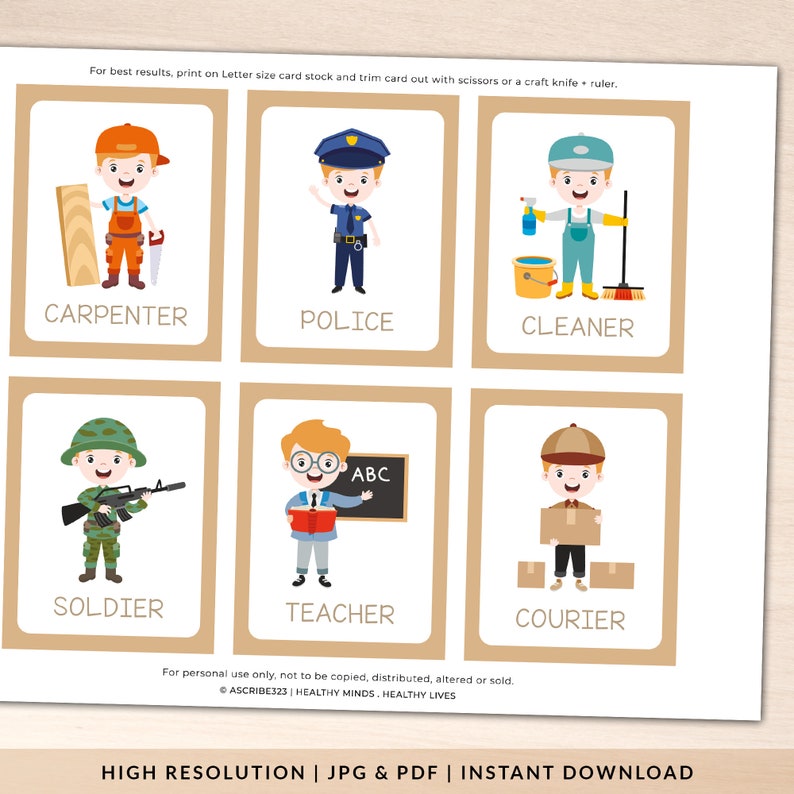 Occupation Flash Cards, Education, Classroom Resources, Neutral Color ...