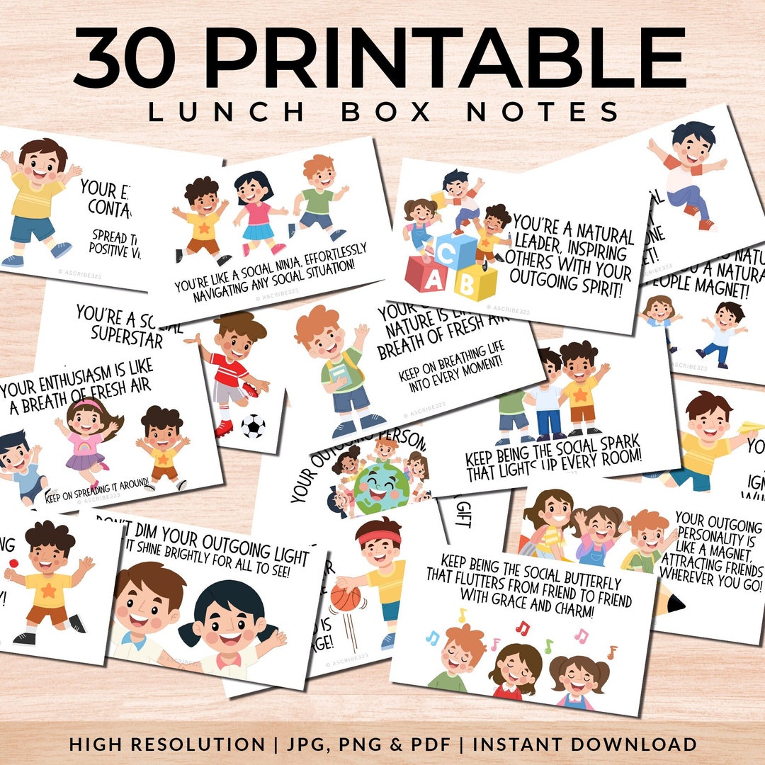 Positive Notes - Extrovert Boy Lunch Box Notes - Set of 30 | Printable ...