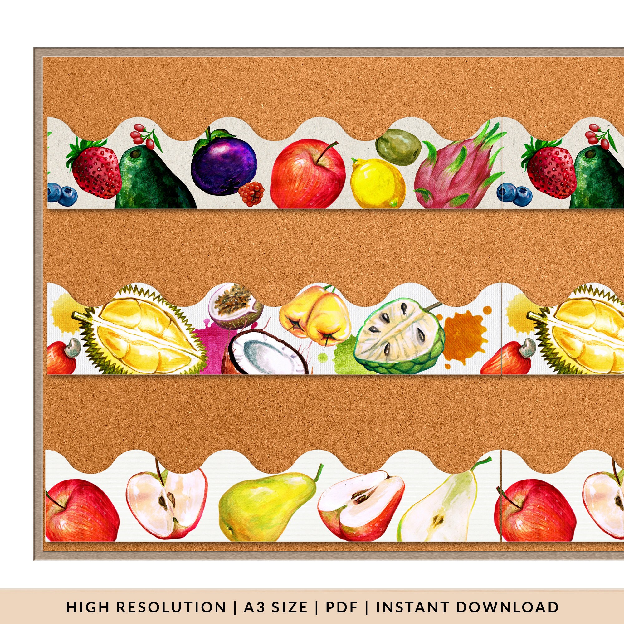 So Fruity Bulletin Board Borders | 5 Designs | Banana, Apple, Cherry ...