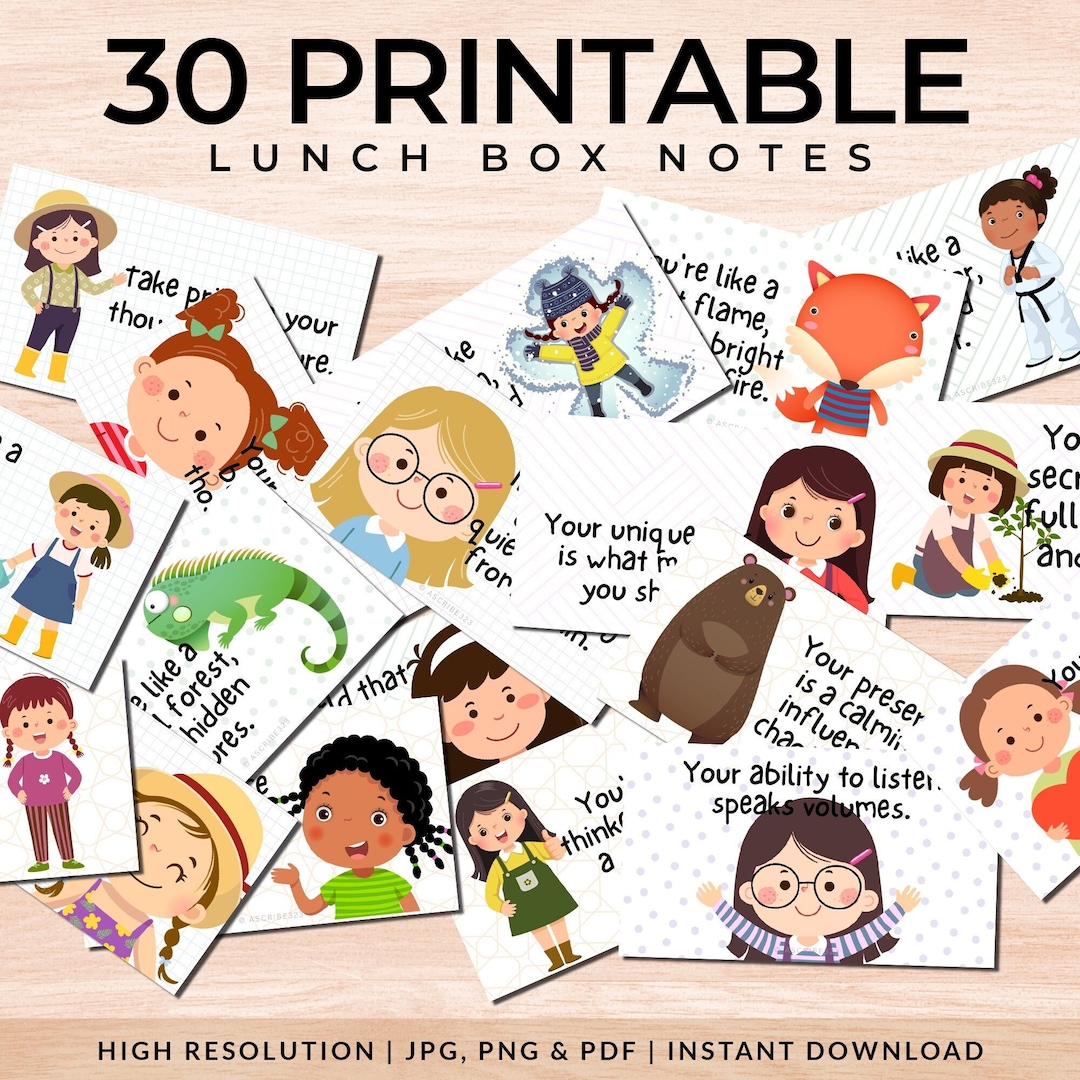 Positive Notes - Introvert Girl Lunch Box Notes - Set of 30 | Printable ...